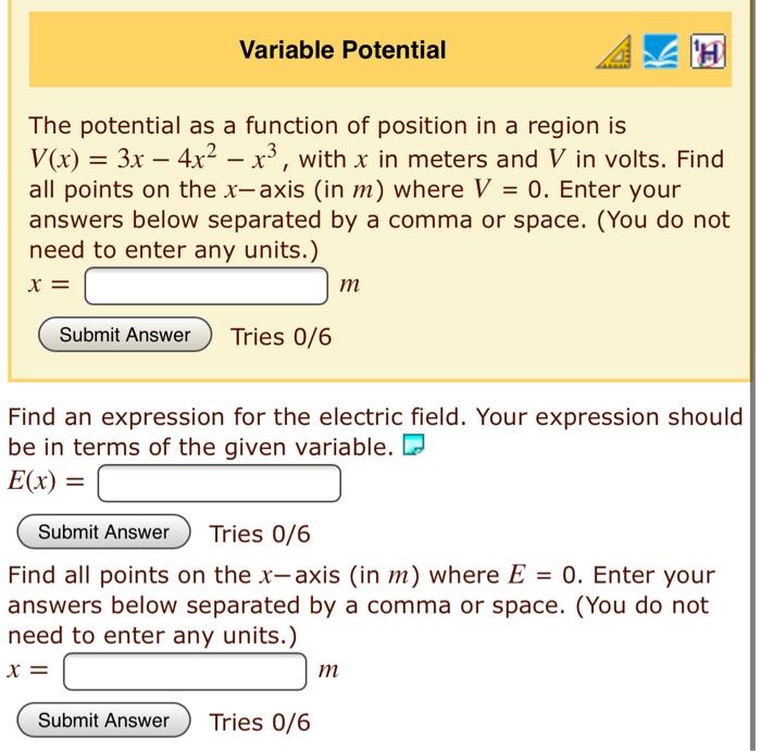 Solved Variable Potential The potential as a function of | Chegg.com
