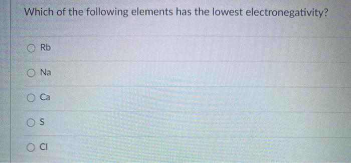 Solved Which of the following elements has the lowest | Chegg.com