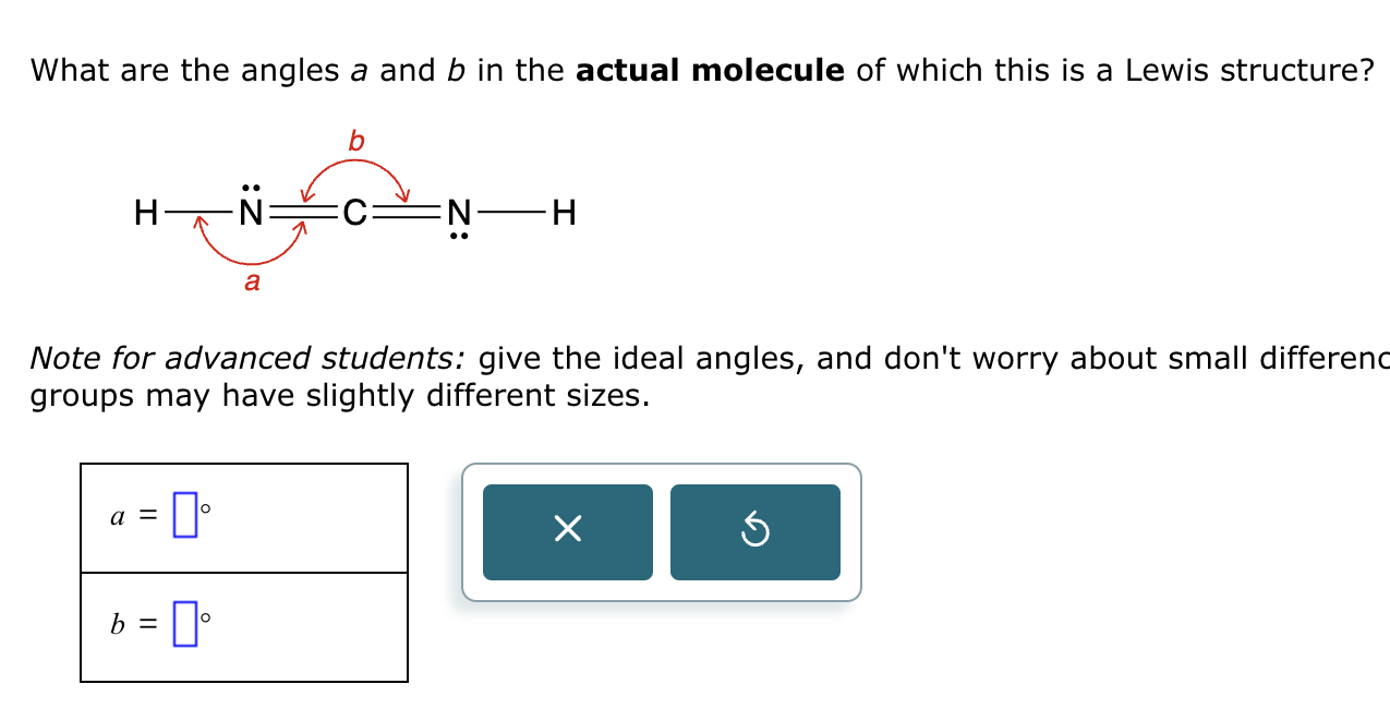 Solved What are the angles a and b in the actual molecule of | Chegg.com