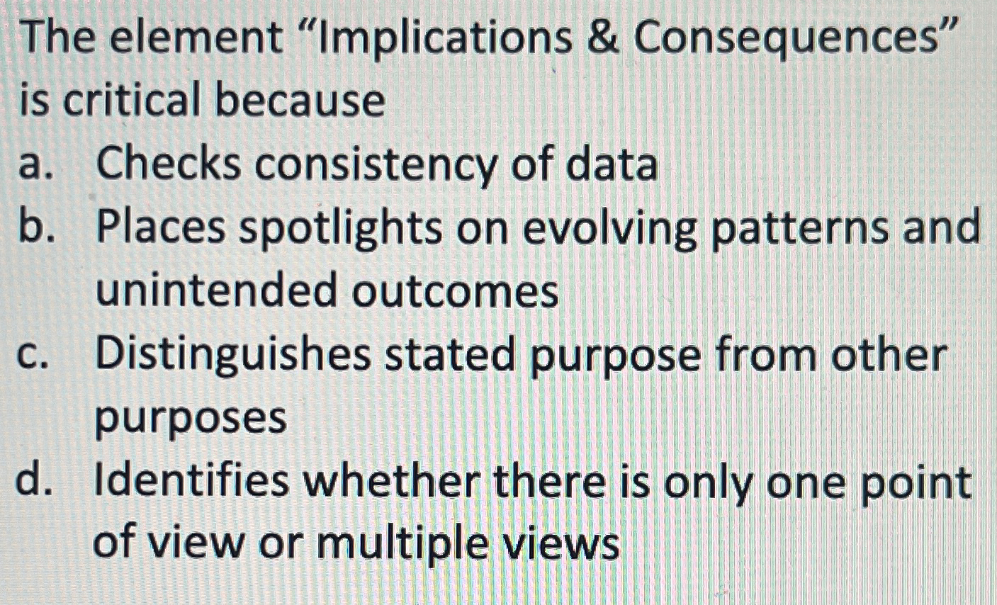 Solved The element "Implications & Consequences" is critical | Chegg.com