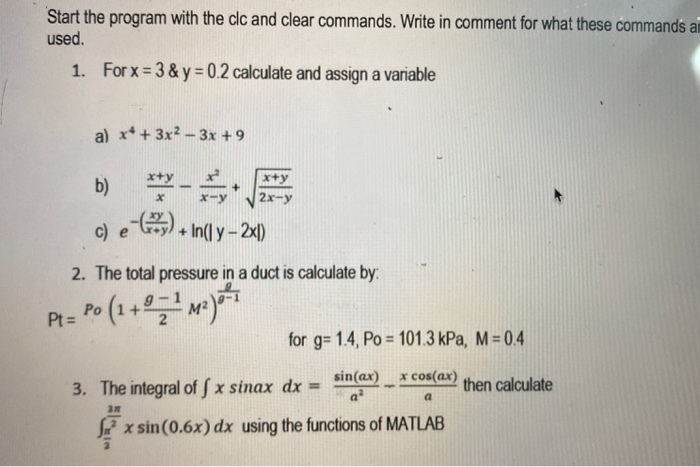 Solved Start the program with the clc and clear commands. | Chegg.com