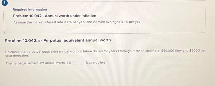 Solved Required information Problem 10.042. Annual worth | Chegg.com