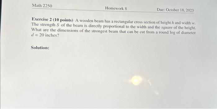 Solved Exercise 2 (10 points) A wooden beam has a | Chegg.com
