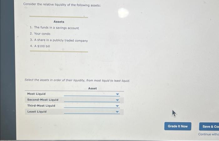 Solved Consider the relative liquidity of the following | Chegg.com
