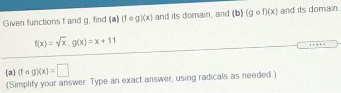 Solved Given functions fand g, find (a) (fog)(x) and its | Chegg.com