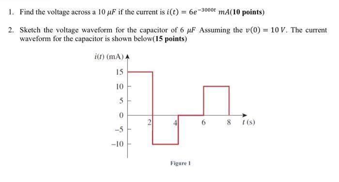 Solved 1. Find the voltage across a 10μF if the current is | Chegg.com