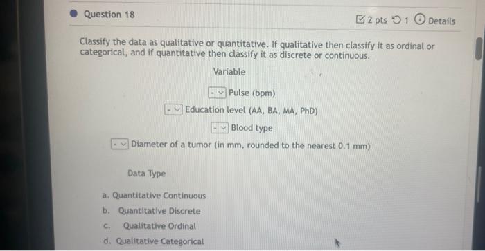 Solved Classify the data as qualitative or quantitative. If | Chegg.com
