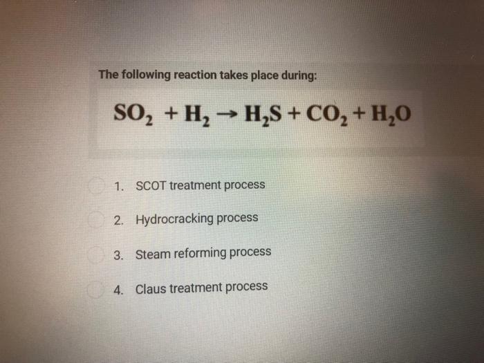 Solved The following reaction takes place during: SO2+H2→H2 | Chegg.com