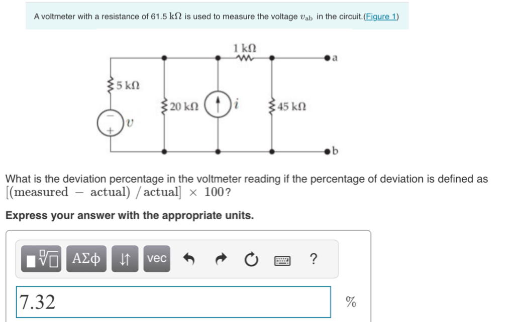 Solved A voltmeter with a resistance of 61.5k\Omega is used | Chegg.com