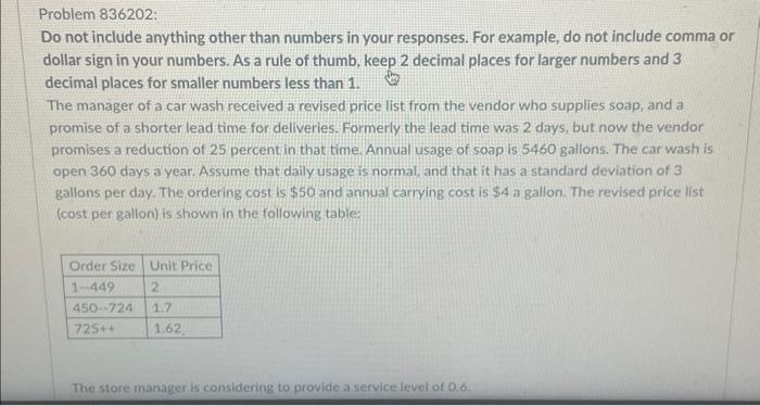 Solved Problem 836202: Do not include anything other than | Chegg.com