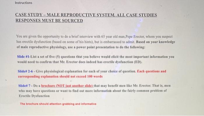 Solved Instructions CASE STUDY - MALE REPRODUCTIVE SYSTEM. | Chegg.com