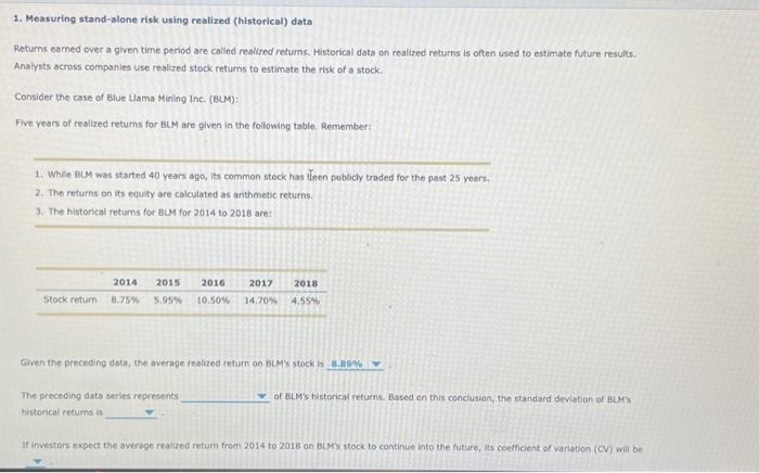 Solved 1. Measuring stand-alone risk using realized | Chegg.com
