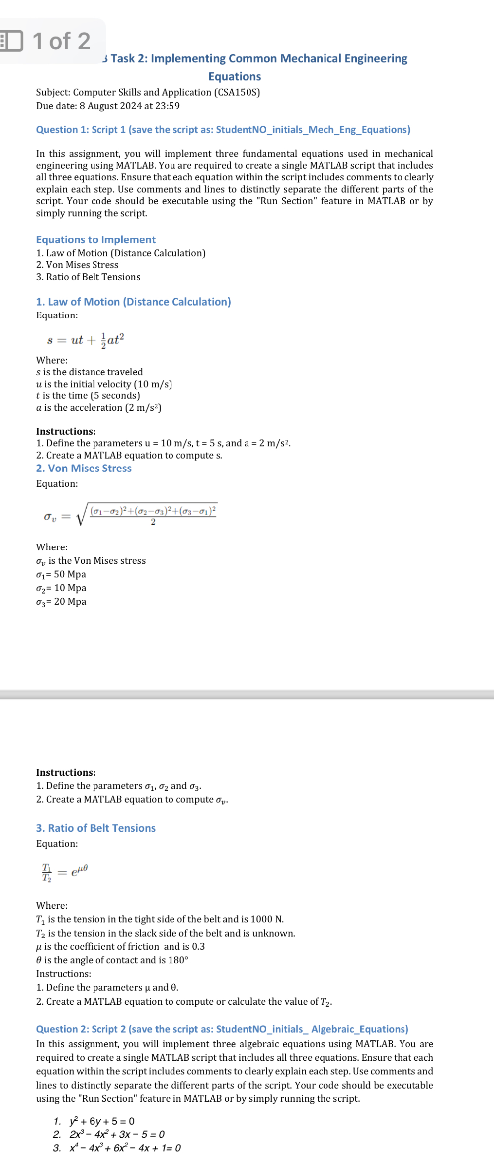 Solved 1 ﻿of 2$ Task 2: Implementing Common Mechanical | Chegg.com