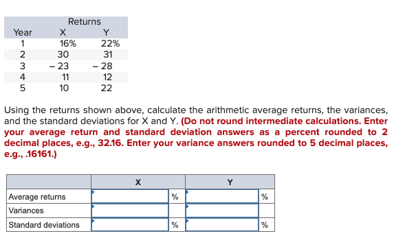 Solved Using the returns shown above, calculate the | Chegg.com