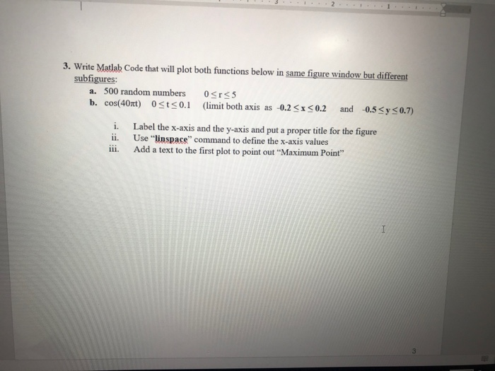 Solved 1 3 Write Matlab Code That Will Plot Both Functions 8722