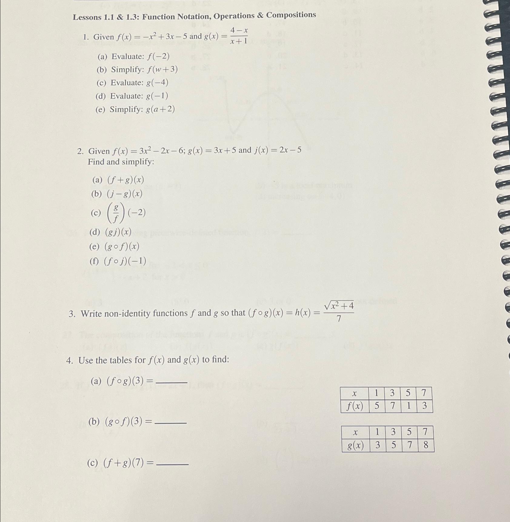 Solved Lessons 1.1 ﻿& 1.3: Function Notation, Operations & | Chegg.com
