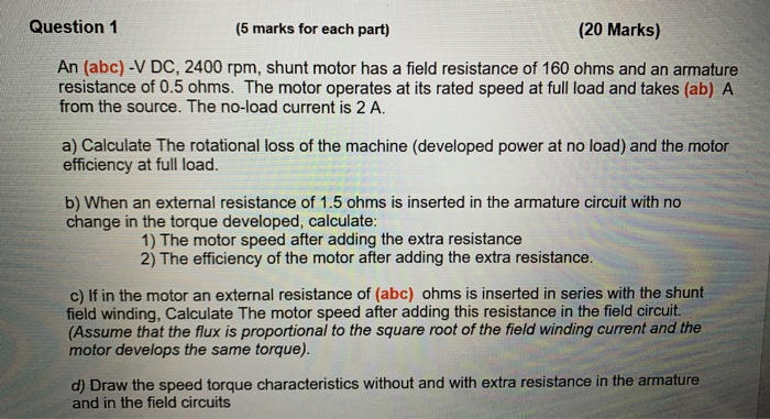Solved Question 1 (5 marks for each part) (20 Marks) An | Chegg.com
