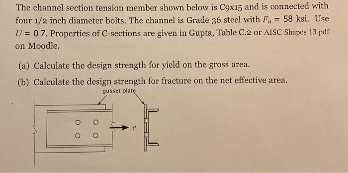 Solved The channel section tension member shown below is | Chegg.com