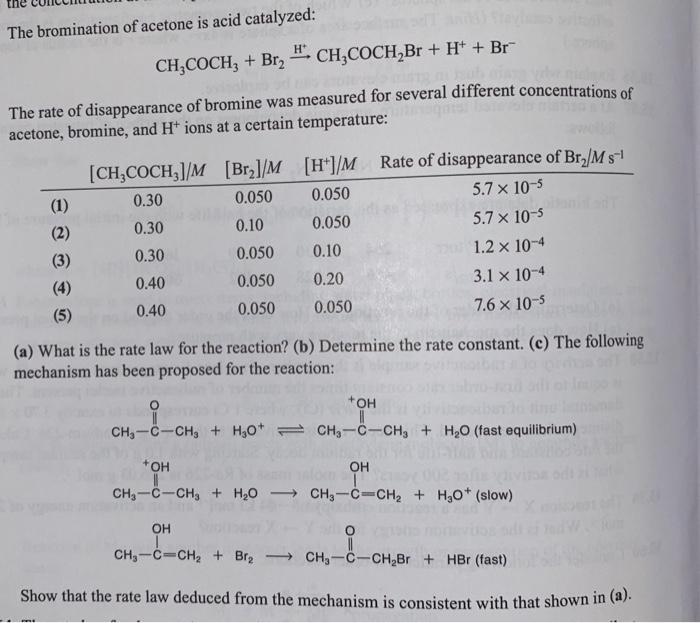 Solved The bromination of acetone is acid catalyzed: H | Chegg.com