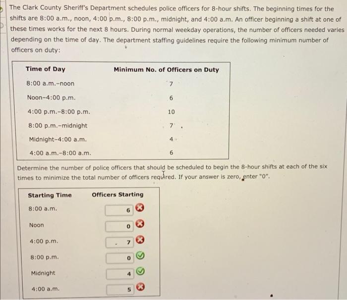 Solved The Clark County Sheriff's Department schedules | Chegg.com