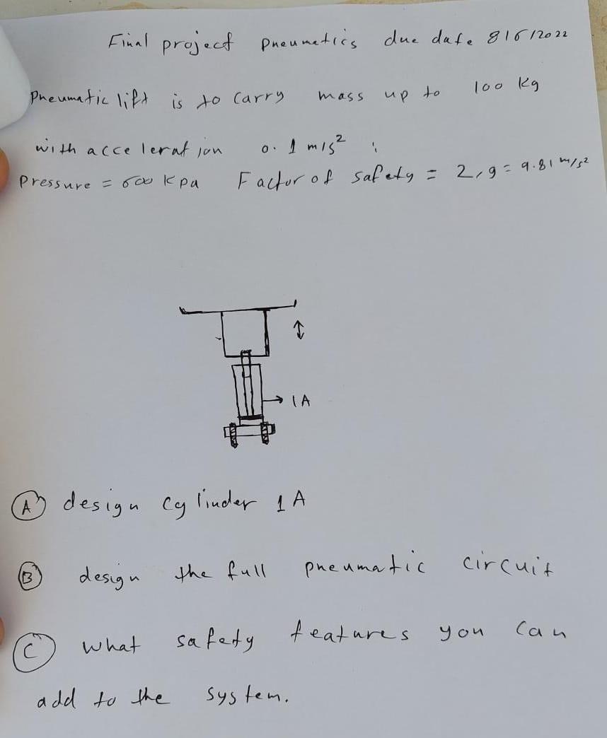 Solved Final project Pneumatics. due date 81612022 Pneumatic | Chegg.com