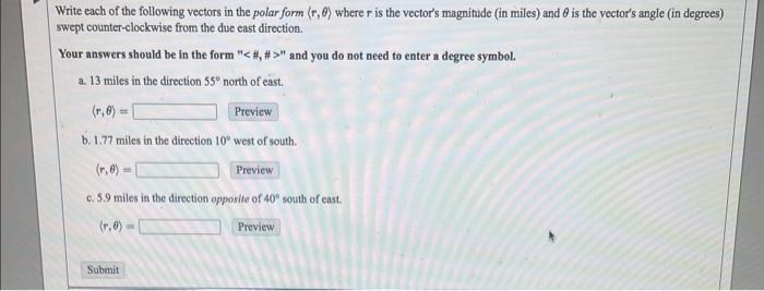 Solved Write each of the following vectors in the polar form | Chegg.com