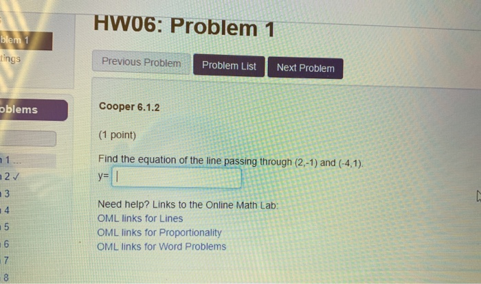 Solved HW06: Problem 1 blem 1 tings Previous Problem Problem | Chegg.com