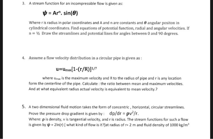 Solved 3. A stream function for an incompressible flow is | Chegg.com