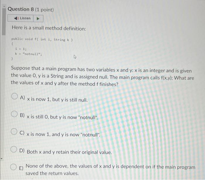 Solved Here is a small method definition: public void f( int | Chegg.com
