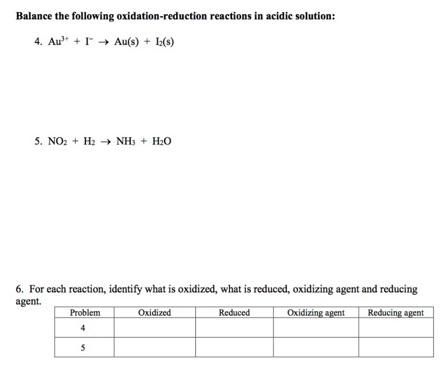 Balance the following oxidation-reduction reactions | Chegg.com