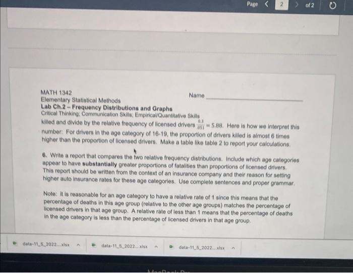 MATH 1342 Name Elementary Statistical Methods Lab | Chegg.com