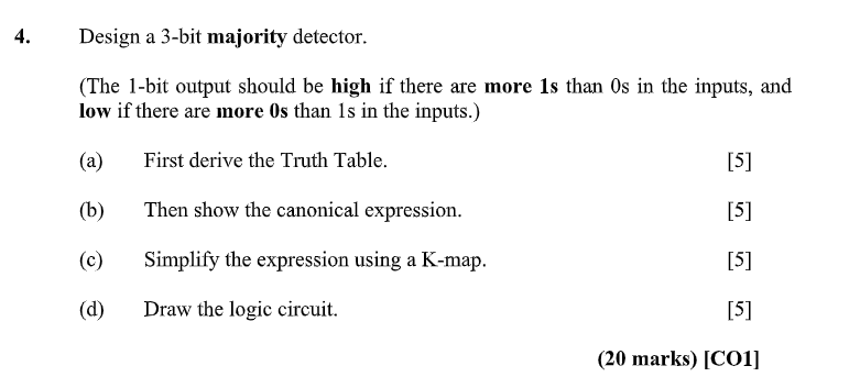 Solved 4. ﻿Design a 3-bit majority detector.(The 1-bit | Chegg.com