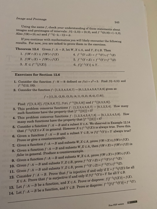 Solved Image and Preimage 243 Using the same f. check your | Chegg.com