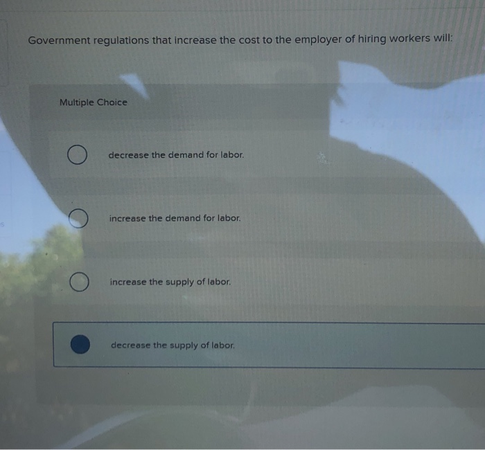 Solved Government regulations that increase the cost to the | Chegg.com