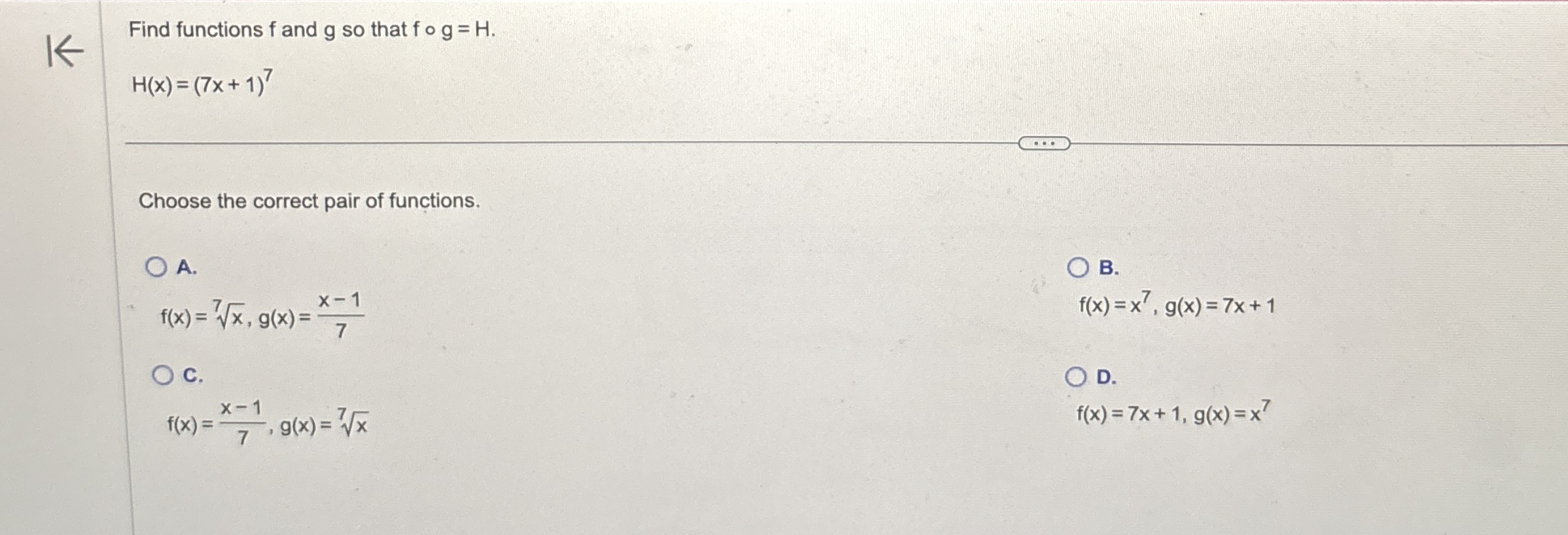 Solved Find functions f ﻿and g ﻿so that | Chegg.com