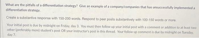 Solved What are the pitfalls of a differentiation strategy? | Chegg.com