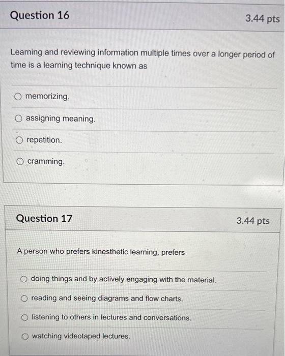 Solved Learning and reviewing information multiple times | Chegg.com