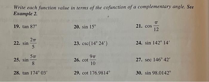 Solved Write each function value in terms of the cofunction | Chegg.com