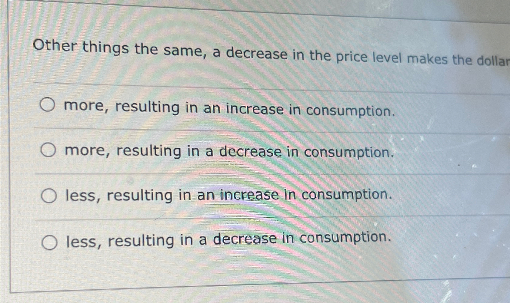 Solved Other things the same, a decrease in the price level | Chegg.com