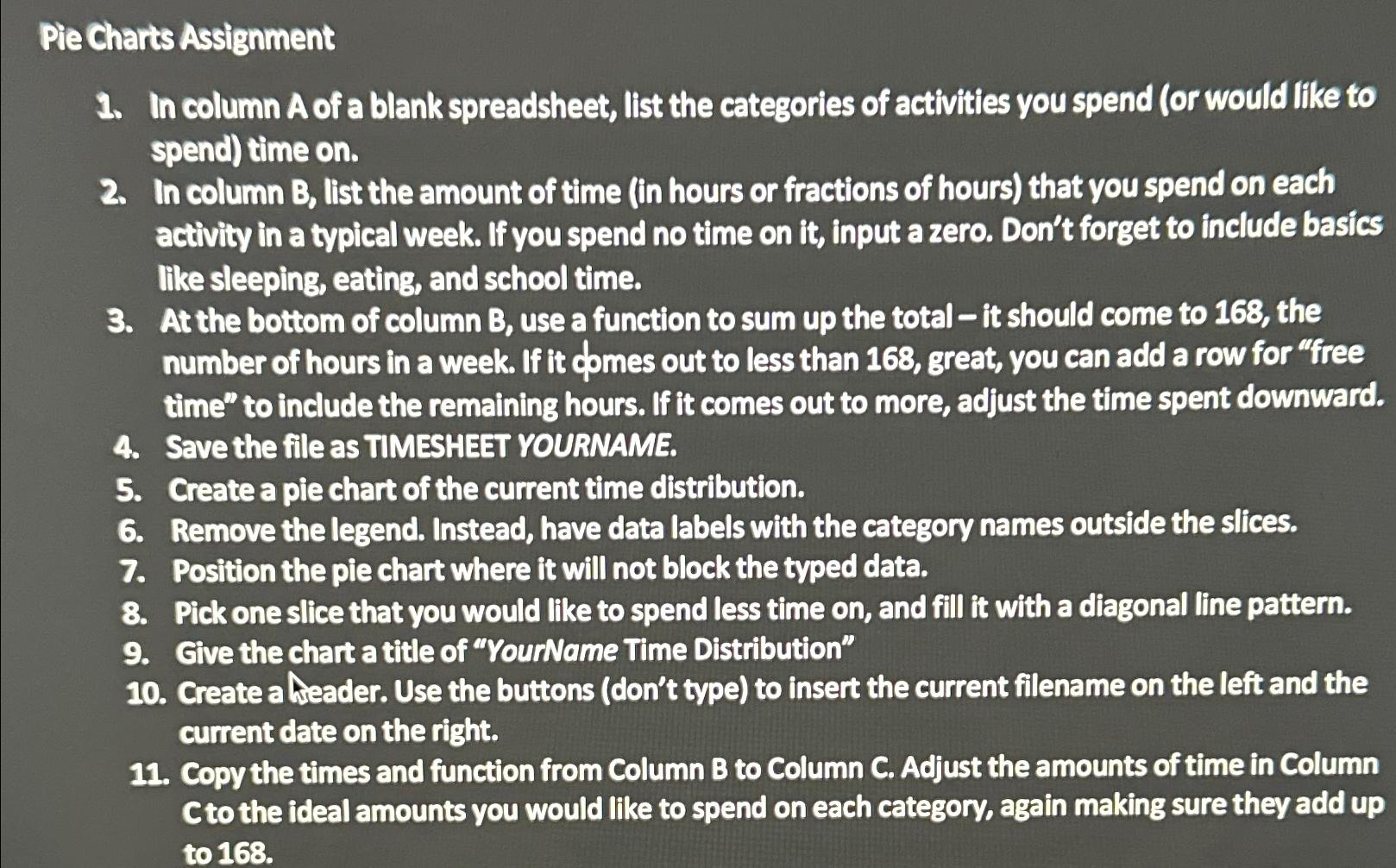 Solved Pie Charts AssignmentIn column A of a blank | Chegg.com