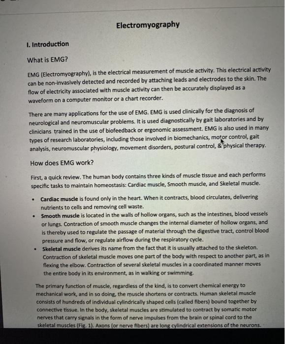 Solved 1. Introduction What is EMG? EMG (Electromyography), | Chegg.com