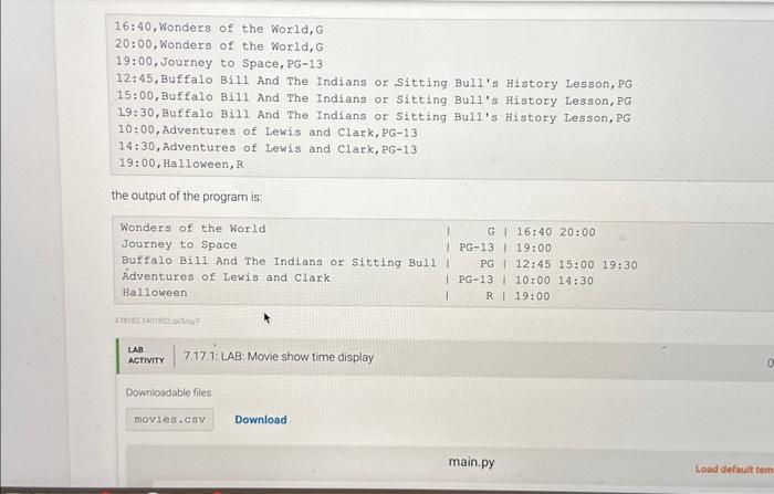 Solved PYTHON. Write a program that reads movie data from a | Chegg.com