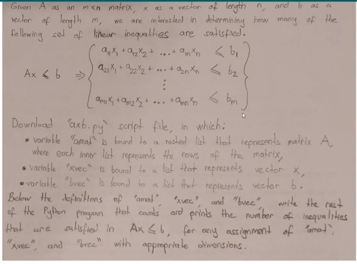 Solved Given A as an m×n matrix, x as a vector of length n, | Chegg.com
