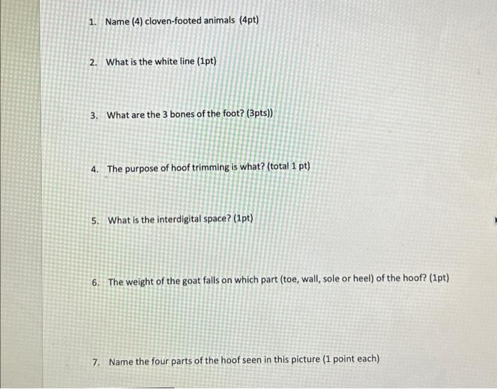 1. Name (4) cloven-footed animals (4pt) 2. What is | Chegg.com