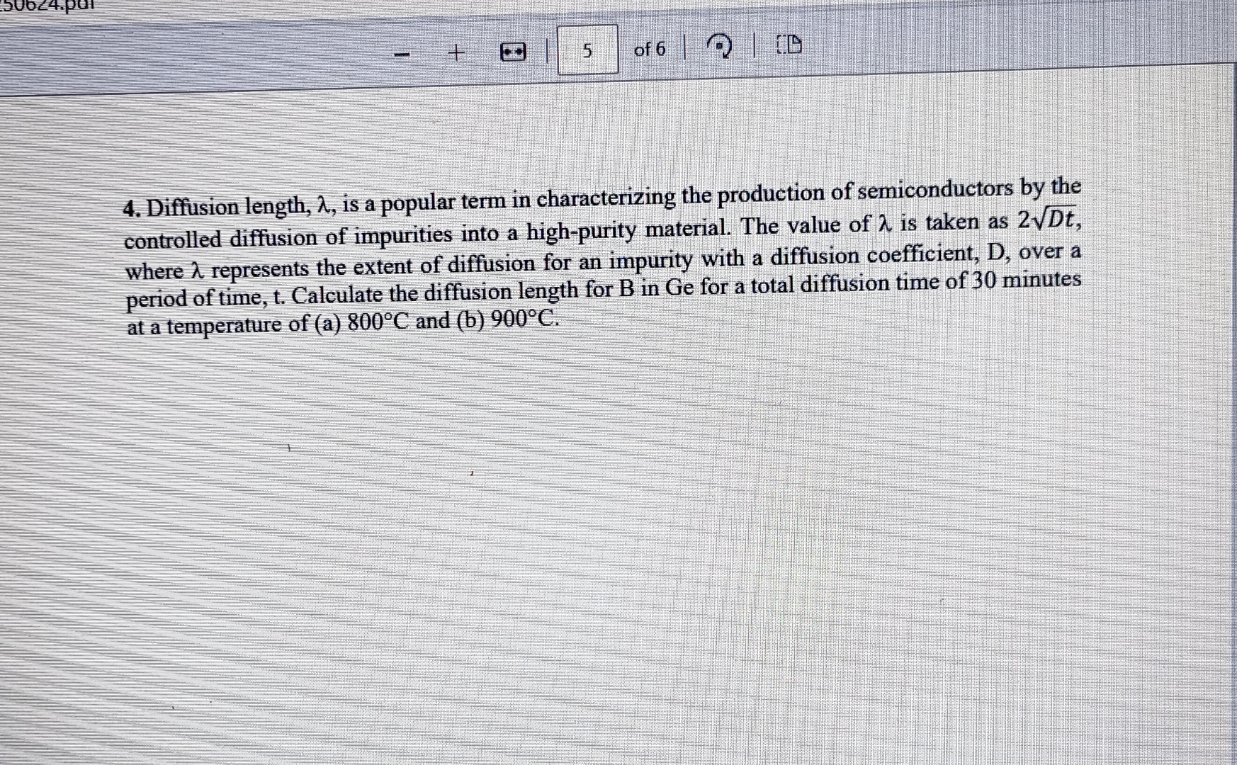 Solved Diffusion length, λ, ﻿is a popular term in | Chegg.com