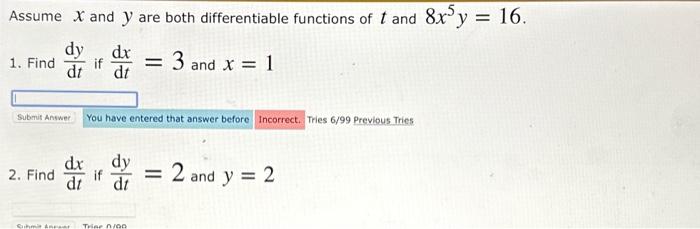Solved Assume x and y are both differentiable functions of t | Chegg.com