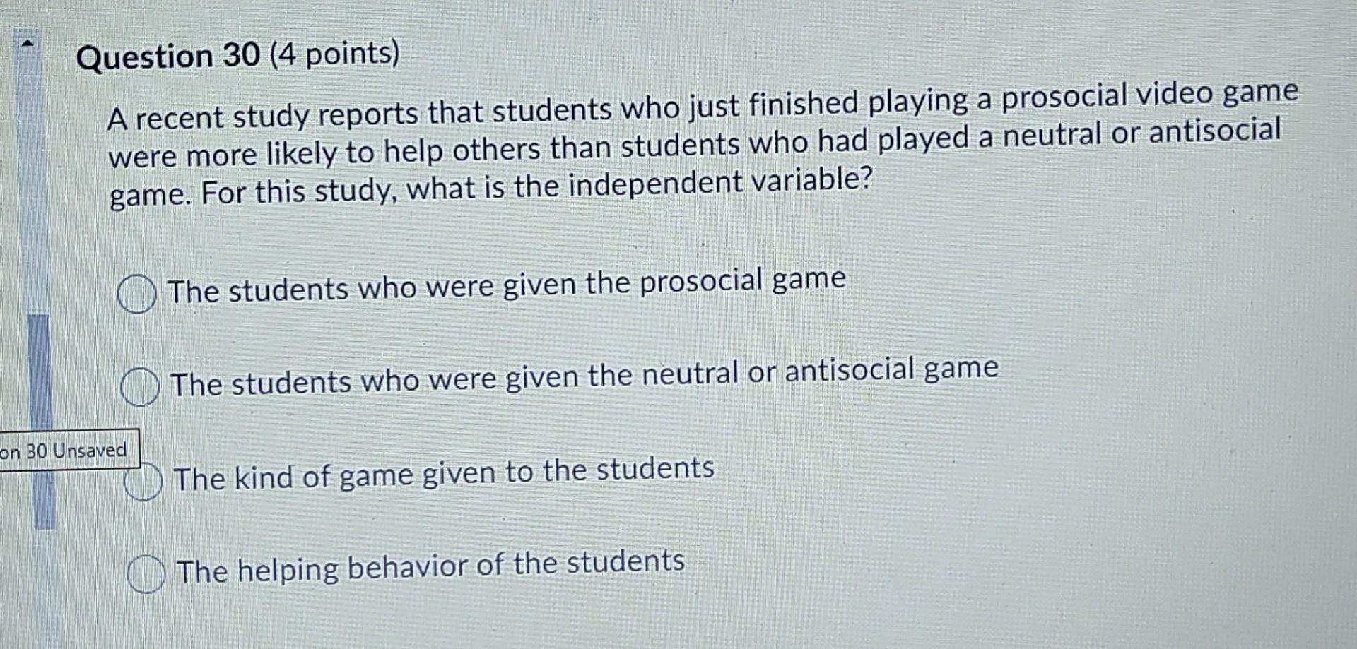Solved Question 30 (4 points) A recent study reports that | Chegg.com