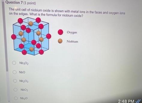 Solved Question 7 (1 point) The unit cell of niobium oxide | Chegg.com