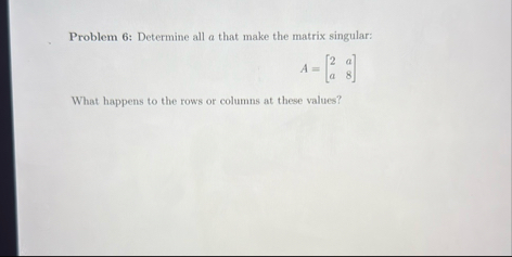Solved Problem 6: Determine all a that make the matrix | Chegg.com