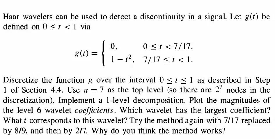 Solved Haar wavelets can be used to detect a discontinuity | Chegg.com
